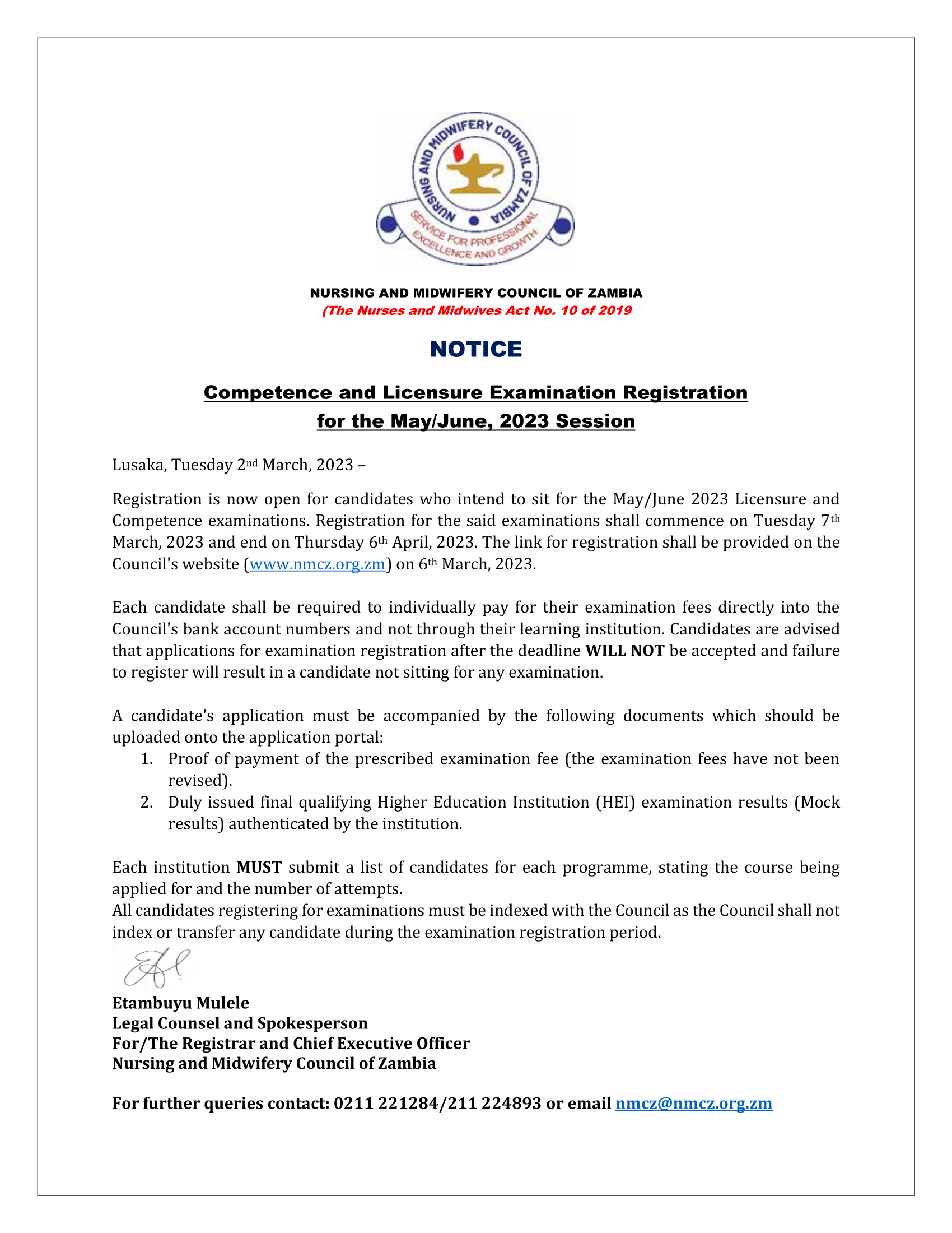 Nursing and Midwifery Council of Zambia | Latest News